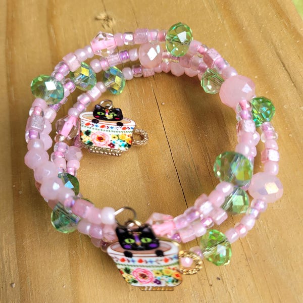 Enameled Cat in Flower Cup Charm - Etsy