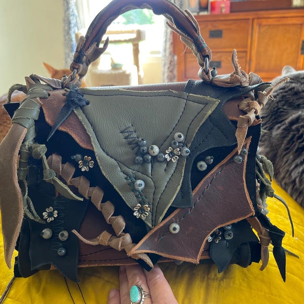 Leather Backpack Purse, Handmade Leather Bag, Leather Leaf Backpack ...