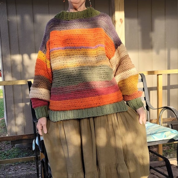 PDF Crochet Pattern for the Retro Stripes Sweater - Pullover - Megmade ...