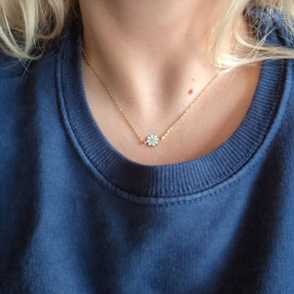 Flower Necklace, Tiny Flower Necklace, White Flower Necklace, Gifts for ...
