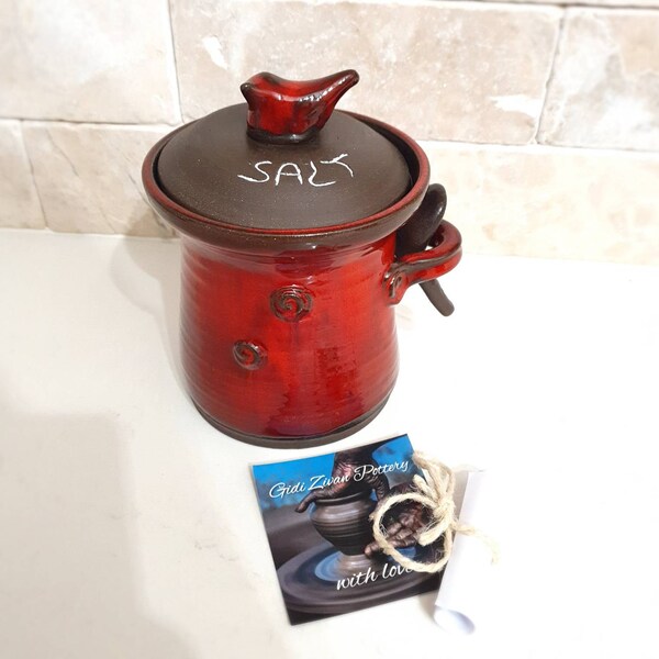 Coarse Salt Cellar, Handmade Pottery Salt Container, Red Coarse Salt ...
