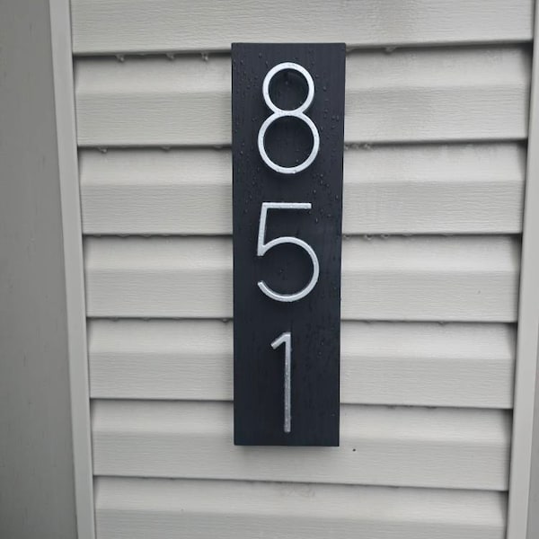 Black House Numbers on Wood, Modern House Number Sign, Metal House ...
