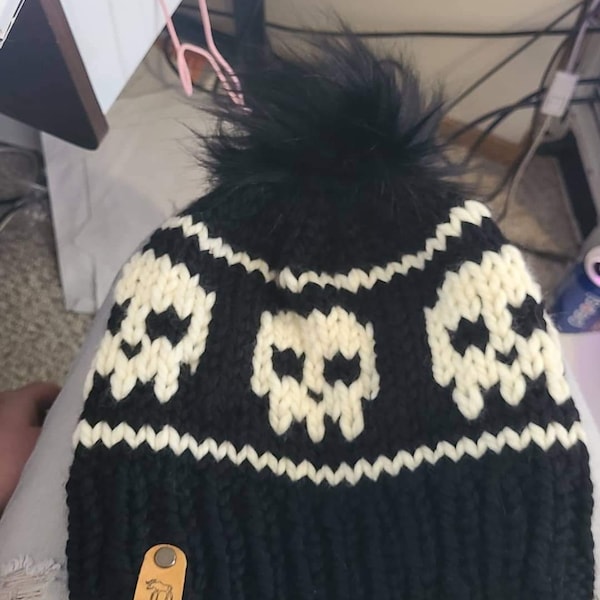 Skull Beanie // Halloween Knit Hat, Halloween Costume for Kids, Adult ...
