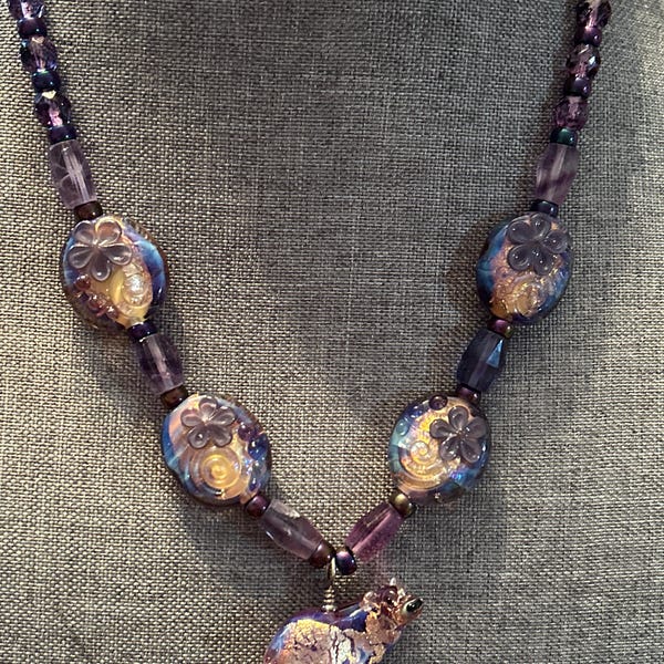 Fox Glass Bead - Sculptural Lampwork Bead Pendant Focal Shimmery Purple ...