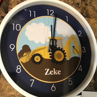 Navy Blue Construction Backhoe Digger Boys Room 10-inch Nursery Clock ...
