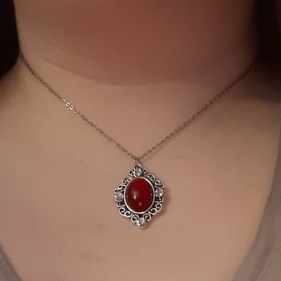 Red Stone Necklace, Red Crystal Necklace, July Necklace, Red Stone ...