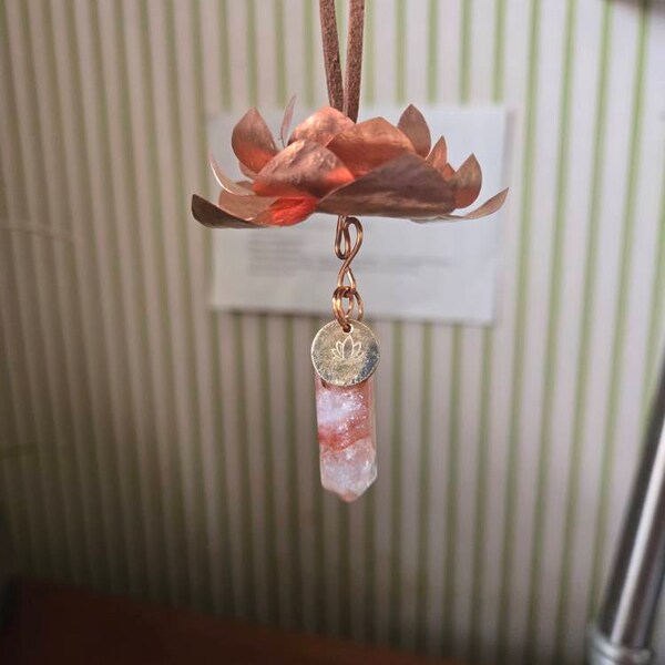 Handmade Copper Lotus Flower and Gemstone Window Dangle Rear View ...