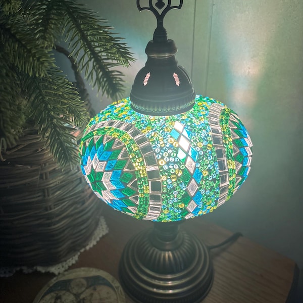 Customizable Turkish Mosaic Table Lamp – 35cm Handcrafted Moroccan Boho ...