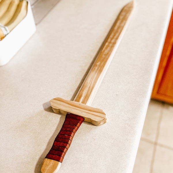 Sturdy Wooden Sword With Leather Wrapped Handle - Etsy