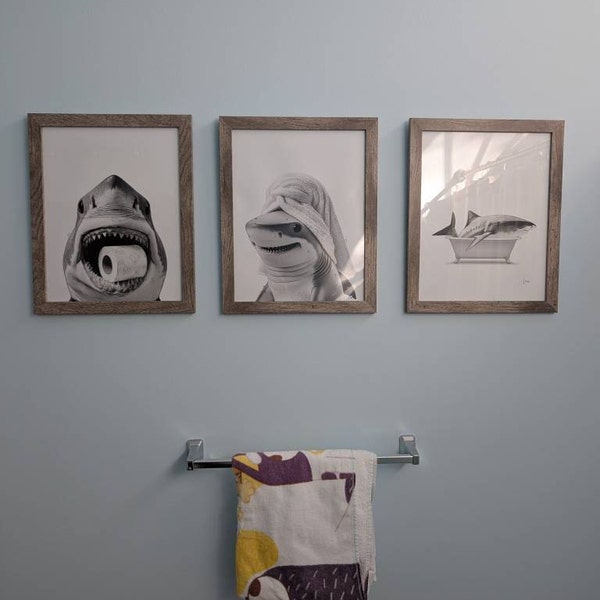 Set of 3 Shark Bathroom Prints - Printable Wall Art, Bathroom Art ...