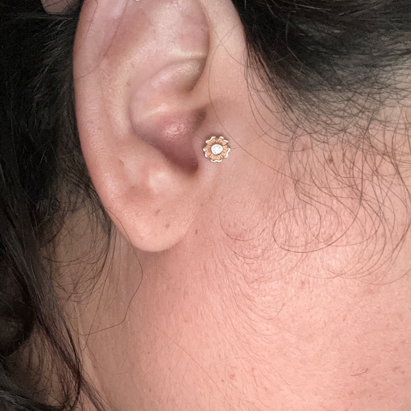 Dainty 14k Solid Gold CZ Cross Piercing, Minimalist Cross Helix, Tiny ...