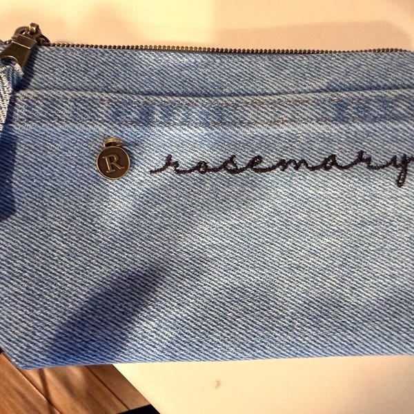 Personalized Upcycled Denim Zipper Pouch: Embroidered Makeup Bag Made ...