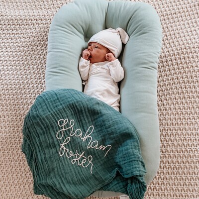Hand Embroidered Baby Name Swaddle // Muslin Blanket //name ...