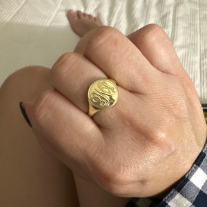 14K Solid Gold Signet Ring real Gold Monogram Ring-monogram - Etsy