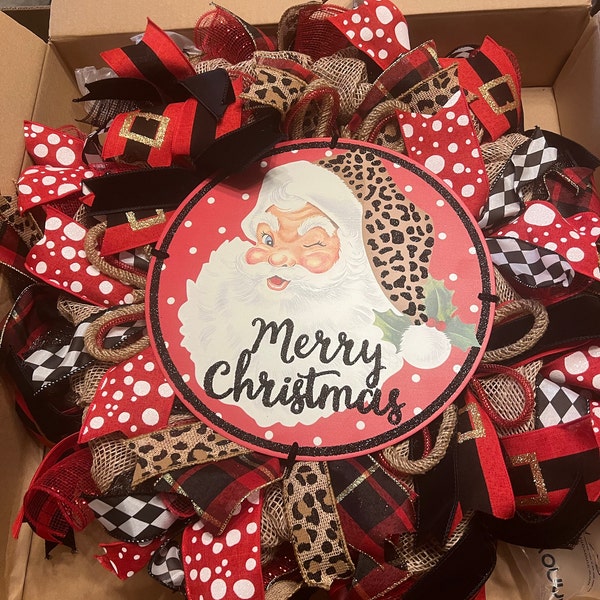 Leopard Santa Christmas Wreath, Leopard Print Christmas Wreath ...