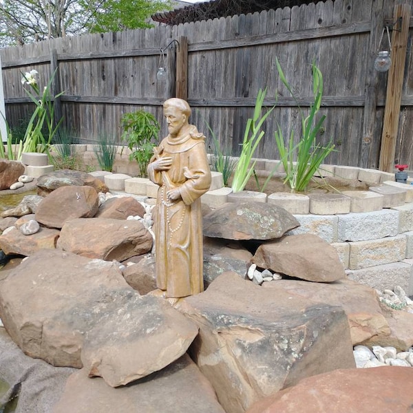 Solid Rock Stoneworks St Francis Holding Cross- 25in Tall- Sandstone - Etsy