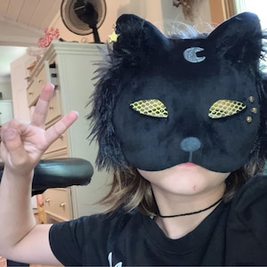 Black Cat Mask Therian Gear for Girls Tweens Teens Celestial Moon Stars ...