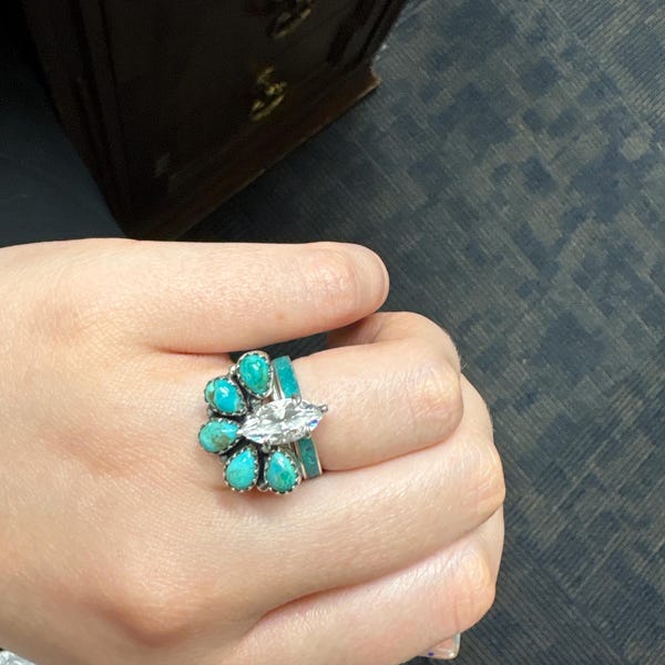 Genuine Turquoise Ring - 925 Sterling Silver Ring - Large Oval ...