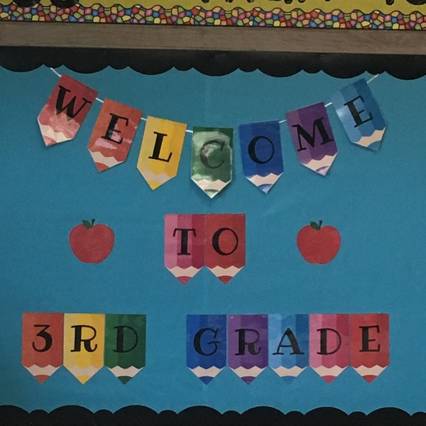 Personalized Rainbow Welcome Banner, Printable Pencil Back to School ...