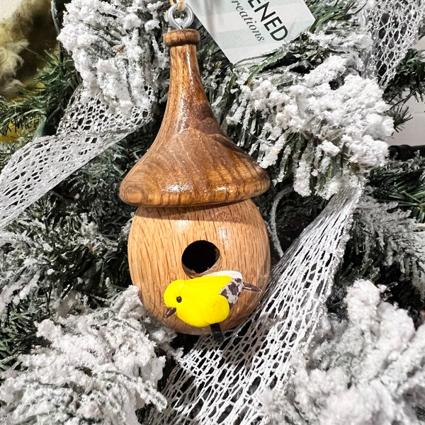 Handmade Birdhouse Christmas Tree Ornament With Bird, Unique Wooden ...