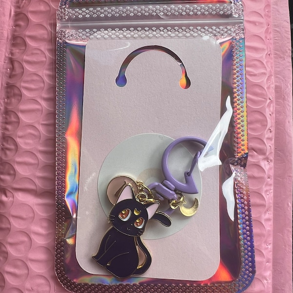 Personalized Initial Luna Artemis Moon Cat Keychain Bag Charm - Etsy