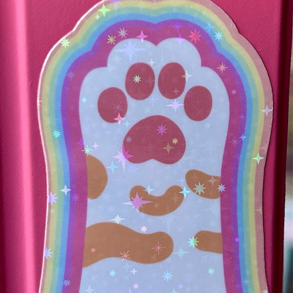 Toe Beans Cat Paw Vinyl Sticker- Pink and White. Holographic Glitter ...