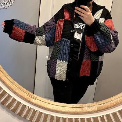 Harry Styles Inspired Cardigan, Colour Block Patchwork Cardigan ...