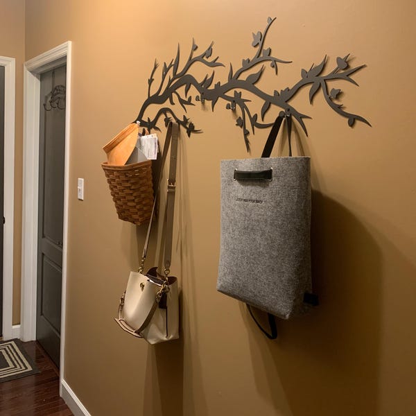Rustic Tree Branch Coat Rack, Metal Home Decore Entryway Organizer ...