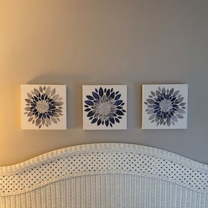 Navy Orange Flower Wall Art Watercolor Floral Art Prints Framed Navy ...