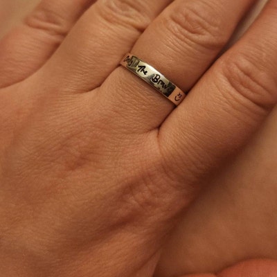 Actual Handwriting Band Ring, Eternity Ring, Memorial Handwriting Ring Wedding Band ...