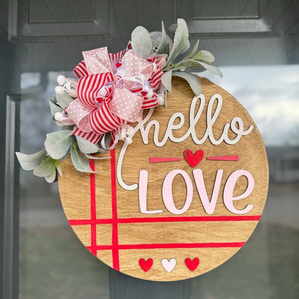 Hello Love Sign SVG, Valentine Door Hanger, Valentines Day Welcome Door ...
