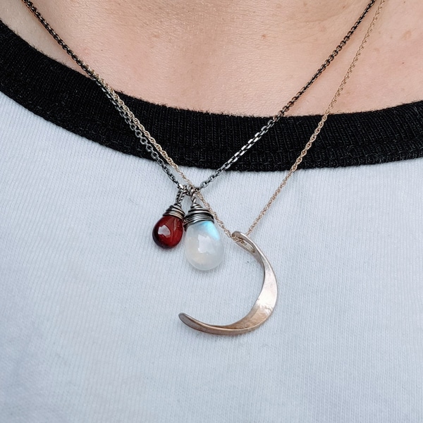 Blood Moon Rainbow Moonstone Red Garnet Sterling Silver Charm Necklace ...