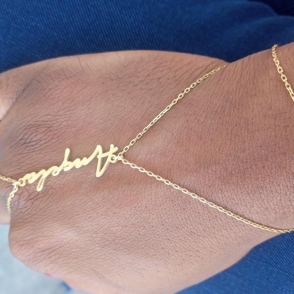 Custom Hand Chain, Name Hand Chain Slave, Adjustable Name Bracelet ...