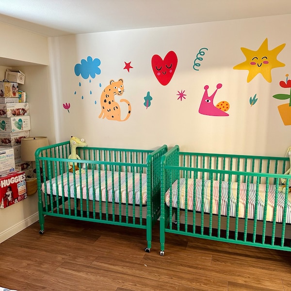 Colorful Shapes and Animals Wall Decal for Kids and Nursery, XL Kids ...