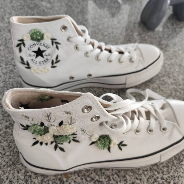 Wedding Converse for Bride, Blue Wedding Flowers Embroidered Shoes ...