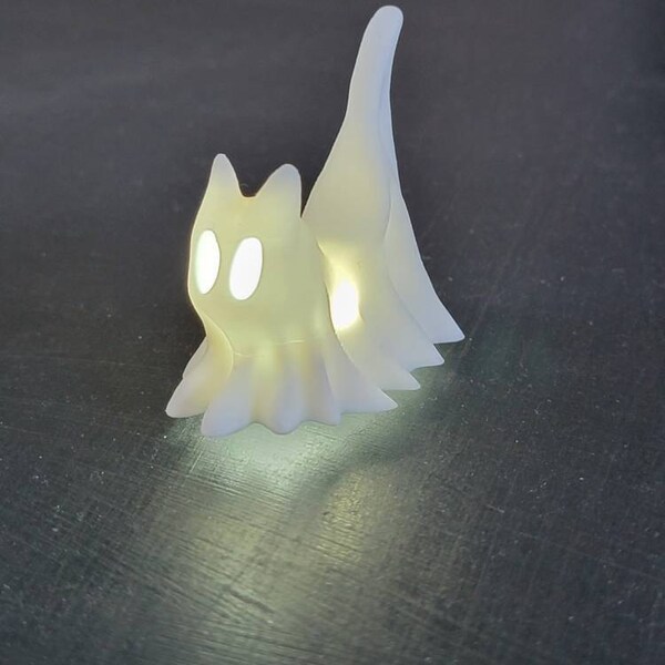 Dollhouse Miniature Draped Ghost Cat White With Mirco LED Light - B042 ...