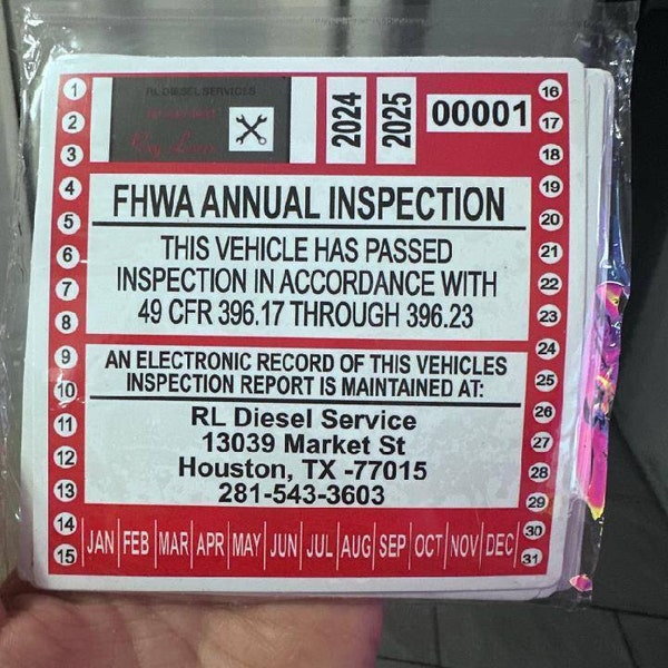FHWA or FMCSA Inspection Labels for Annual Truck Inspections, Yearly ...