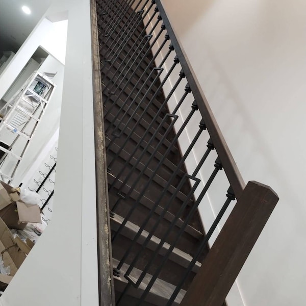 Modern Stair Iron Balusters: Satin Black Rectangle Metal Spindles - Etsy