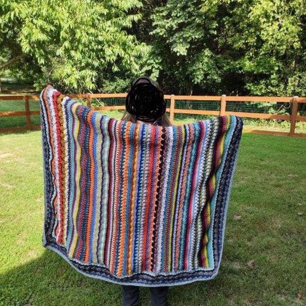 Striped Afghan Crochet Pattern, Mixed Stitches Blanket Crochet Pattern ...