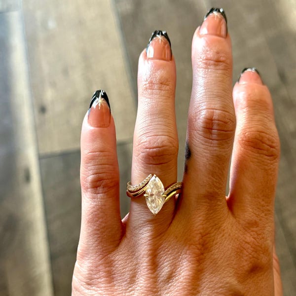 3 CT Marquise Cut Engagement Ring Set Vintage Moissanite Solitaire Ring Set With Unique Matching ...