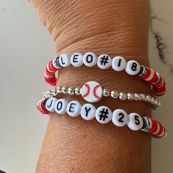 Baseball Personalized Bead Bracelet Stack (comes With 3) for Mom, Dad ...