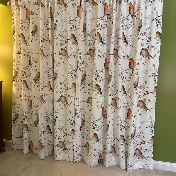 Watercolor Birds Curtain, Colorful Custom Curtains, Floral Pattern ...