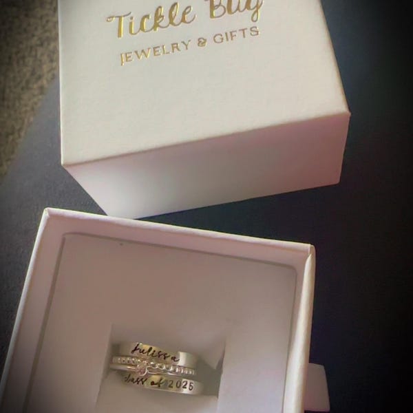 Class Ring Set, Sterling Silver Modern Class Rings, Personalized ...