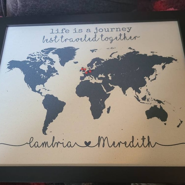 Cotton Push Pin Map, Rustic Home Decor, 2 Year Anniversary Gift for ...