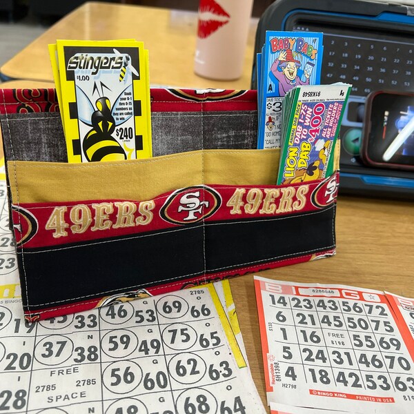 Standing Fabric Holder, Black & Red Bloom, 4 Pocket Rows, Bingo Tabs ...