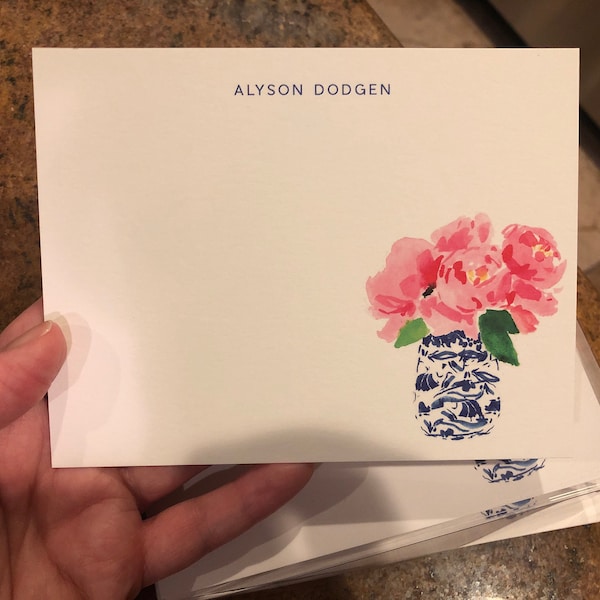Personalized peony Note cards - Custom Ginger‑jar Stationery Set ...