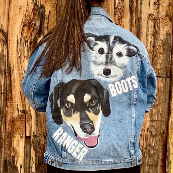 Adult Custom Pet Portrait Hand Painted Denim Jacket - Full Size ...