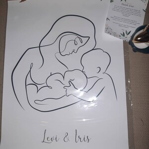 Twin Family Line Art Portrait Black and White Minimalist Print | Etsy