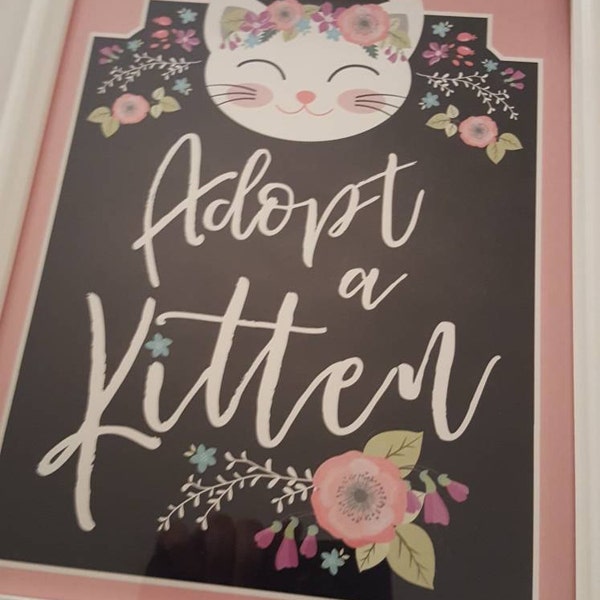 Adopt a Kitten / Certificate / Adoption Sign / Favor Tag / Pink Cat ...