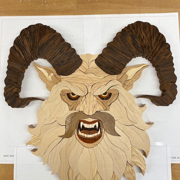 Krampus Wooden Intarsia Pattern, Gothic Christmas Decor, Horror Holiday ...